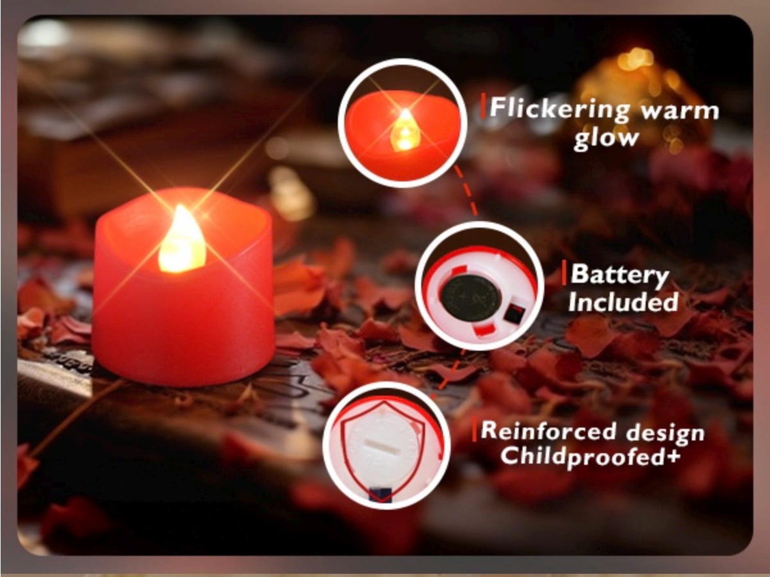 Red Tea Lights Candles Battery Operated, Flameless Flickering Fake ...