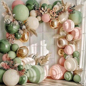 Sage Green Pink Balloon Garland Arch Kit , Olive Green Blush Peach ...