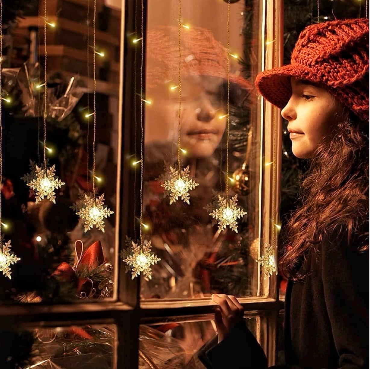 LED Curtain Lights,3.5m, 96 LED Snowflake Curtain String Lights Plug-in ...