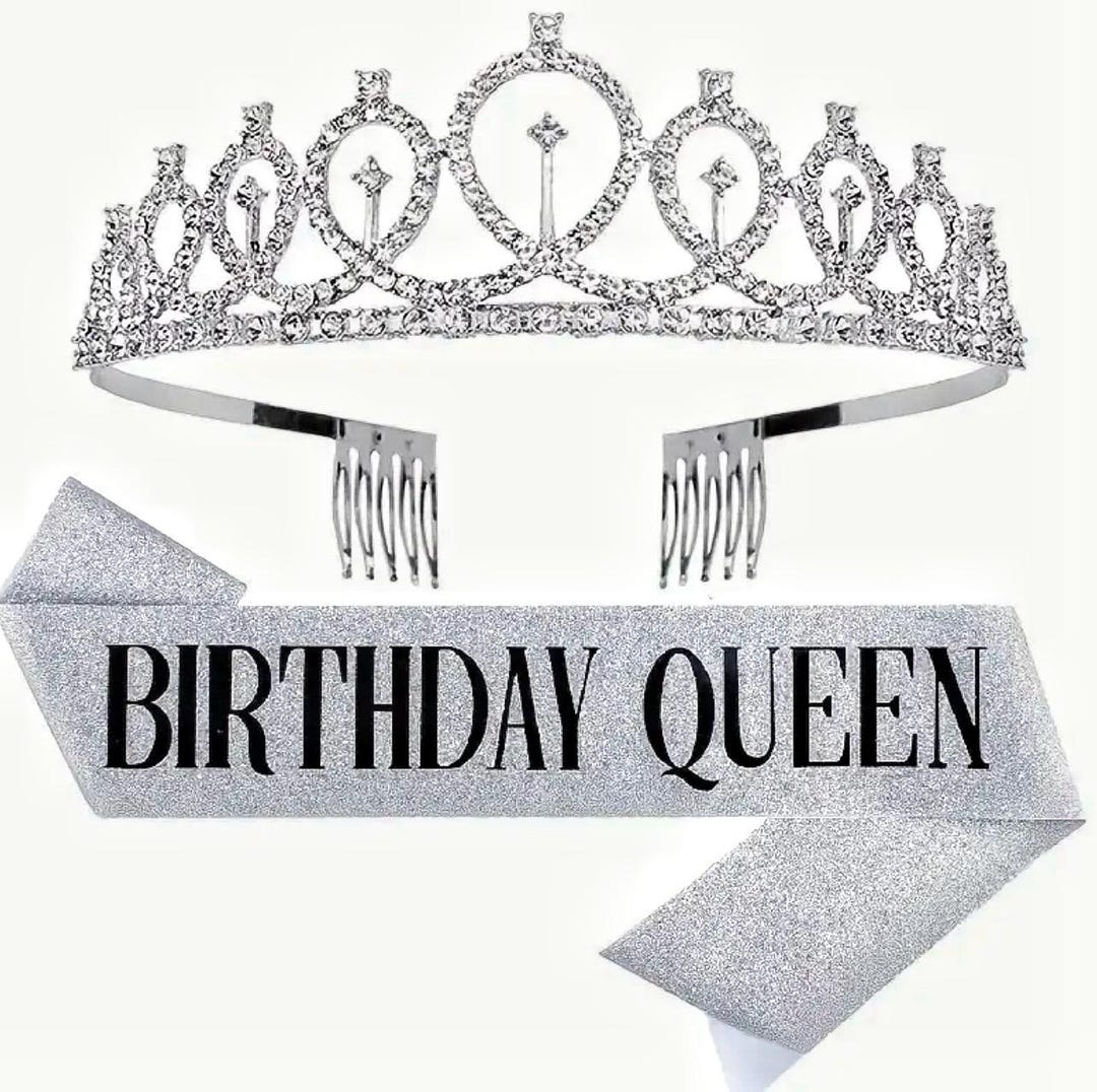 Birthday Queen" Sash & Rhinestone Tiara Set - Birthday Tiaras and Sash ...