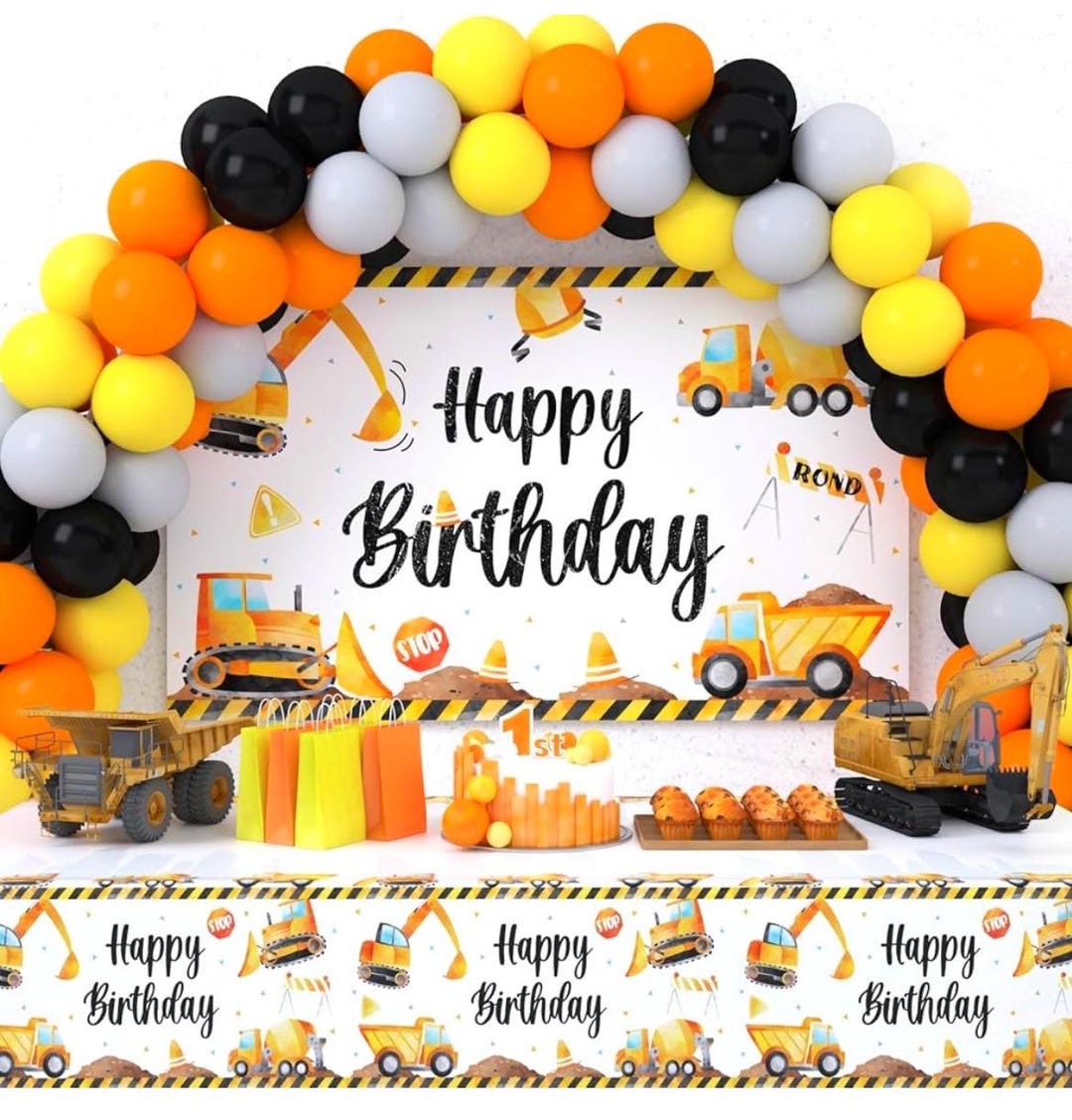 Construction Birthday Party Balloons With Digger Balloons, Cement Truck ...