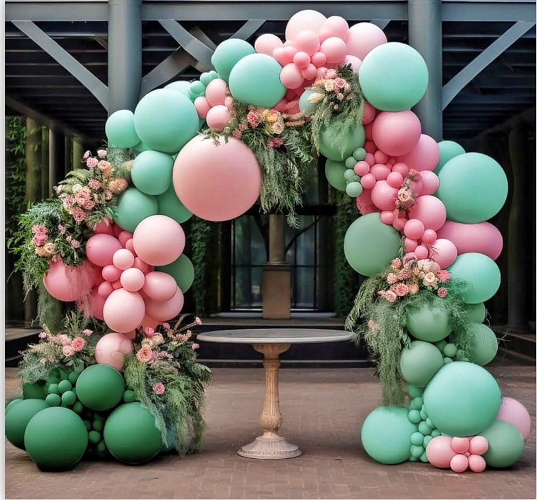 Pink Green Balloon Garland Double Stuffed Mint Green Baby Pink Balloons ...