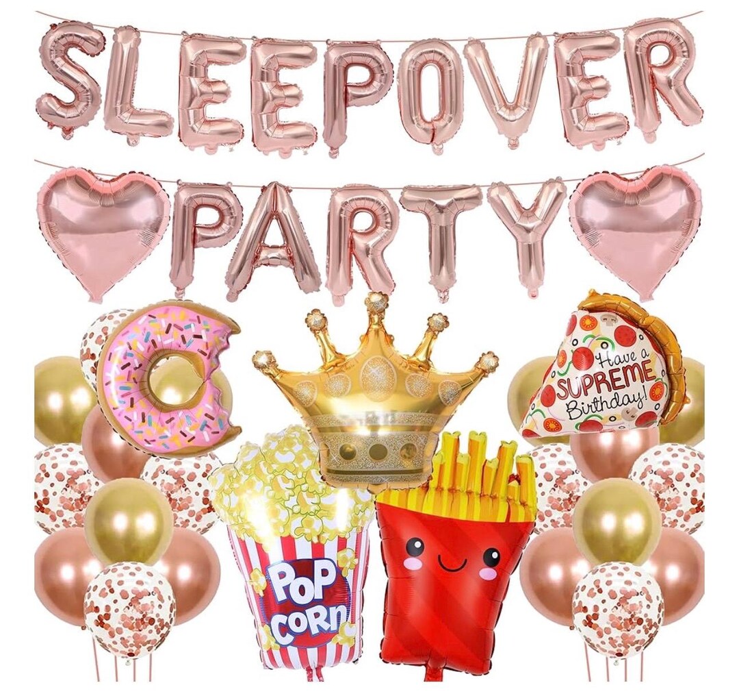 Sleepover Party Supplies for Girls,rose Gold Sleepover Party Balloon ...