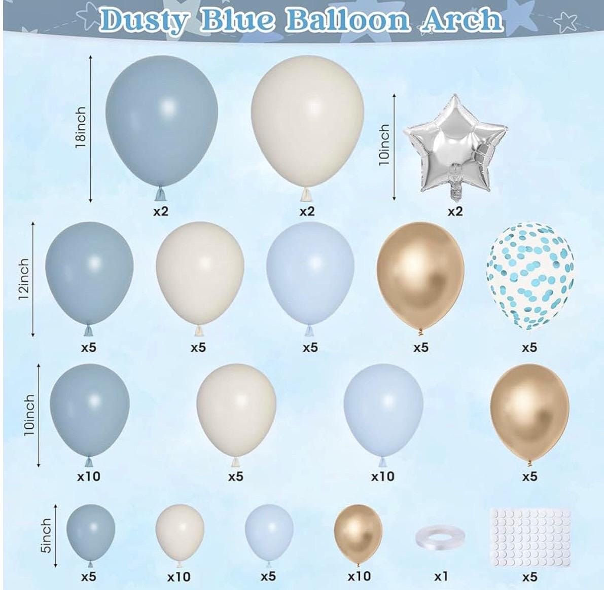 Dusty Blue Balloons Arch Kit, Fog Blue Sand White Champagne Gold Latex ...