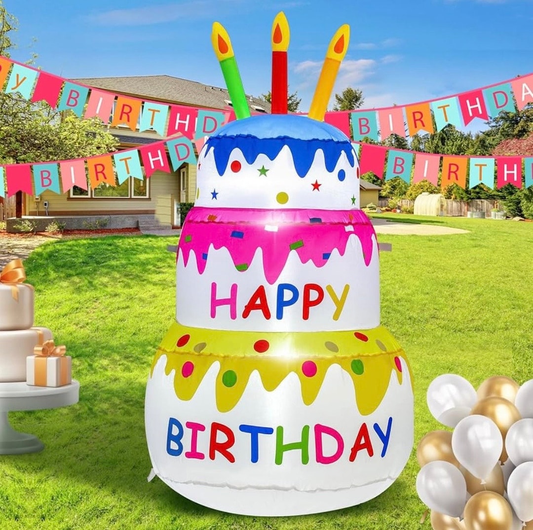 4FT Inflatable Happy Birthday Cake Decorations, Birthday Cake Blow up ...