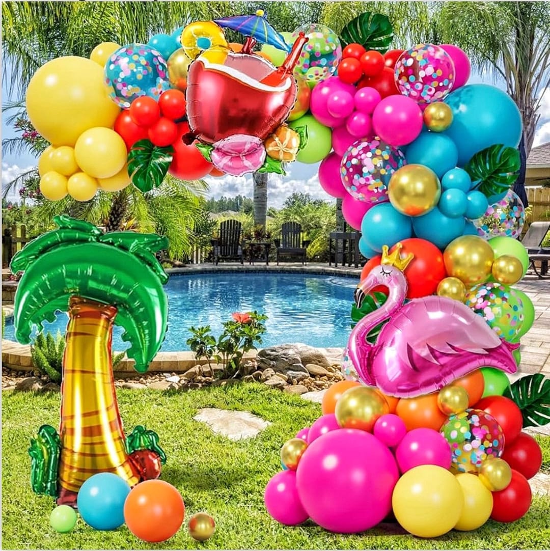 170pcs Summer Tropical Balloon Arch Kit, Pool Beach Party Decorations ...