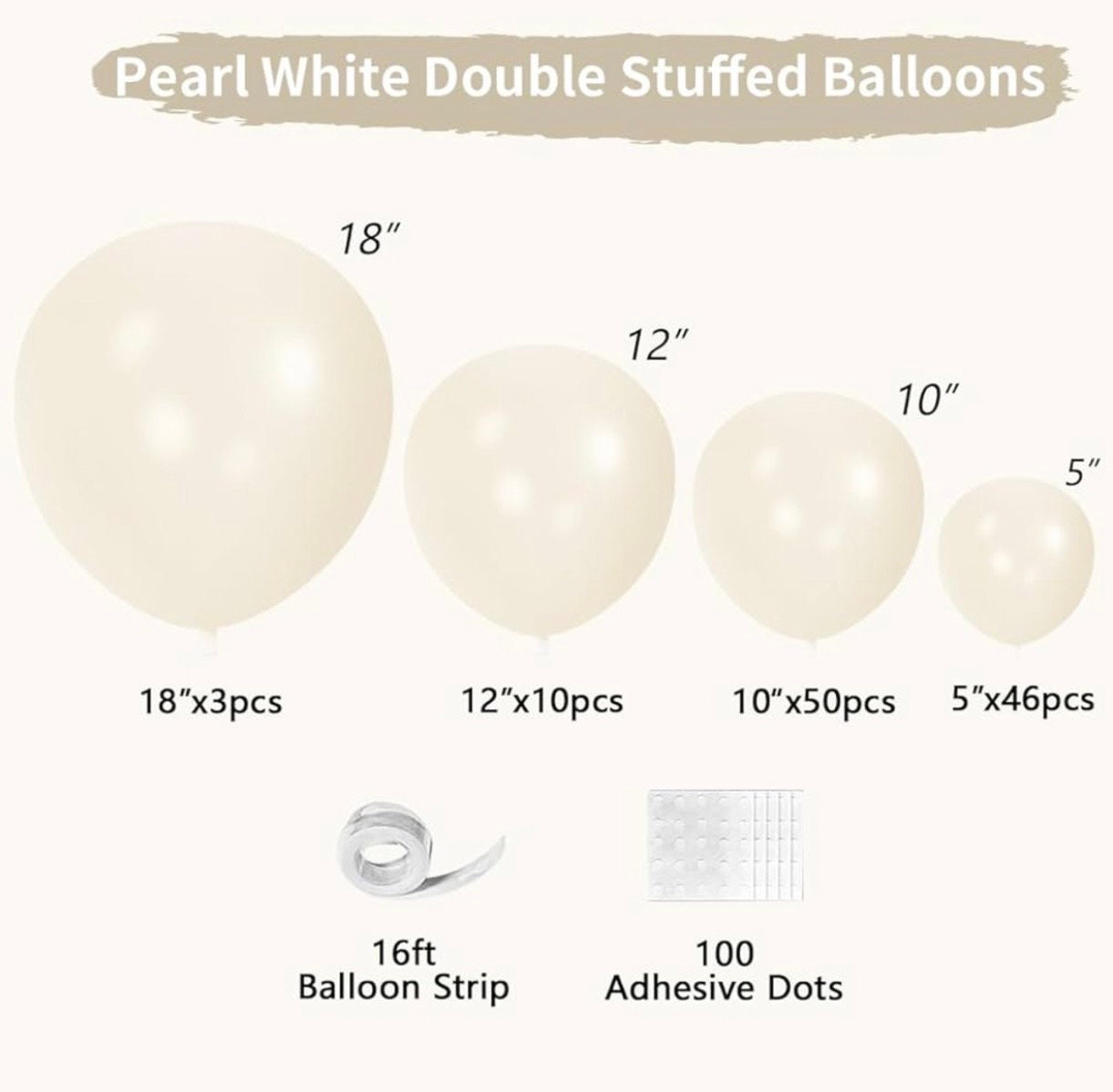 Pearl White Double Stuffed Balloons Different Size 115pcs White Pearl ...