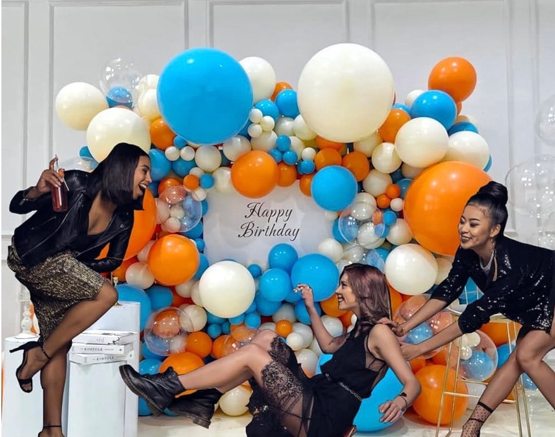 Orange Blue Balloon Arch Kit, 136pcs Orange Blue and Bobo Balloon ...