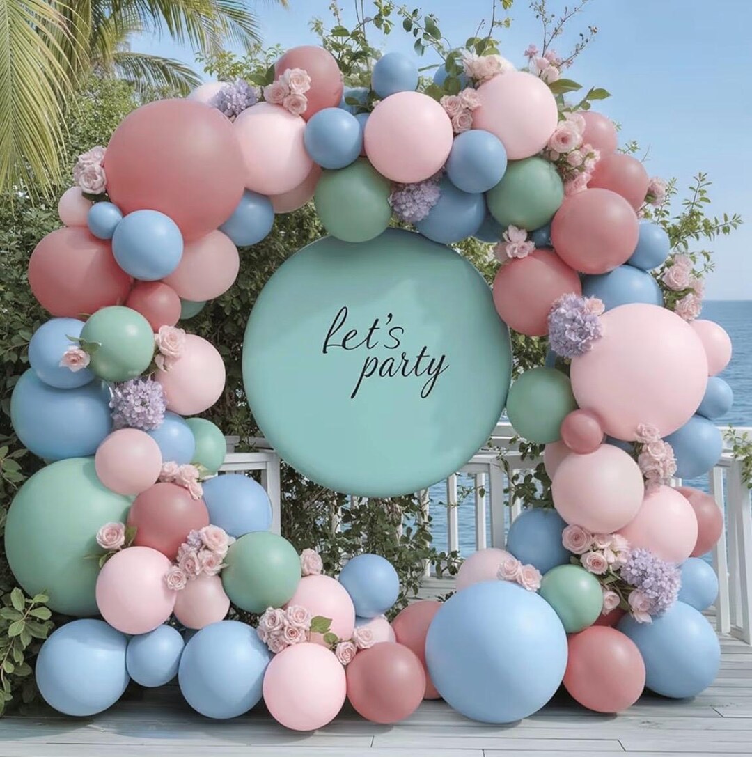 Pink Blue Green Balloons Garland Kit, Double Stuffed Dusty Green Light Blue Blush Dusty Pink ...