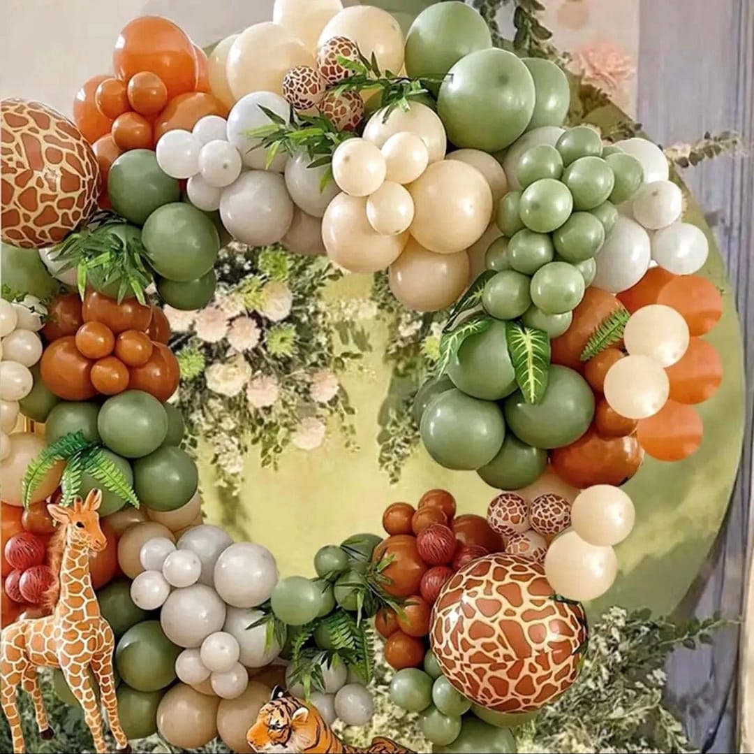 Jungle Safari Balloon Garland Arch Kit 181pcs Sage Green and Brown ...