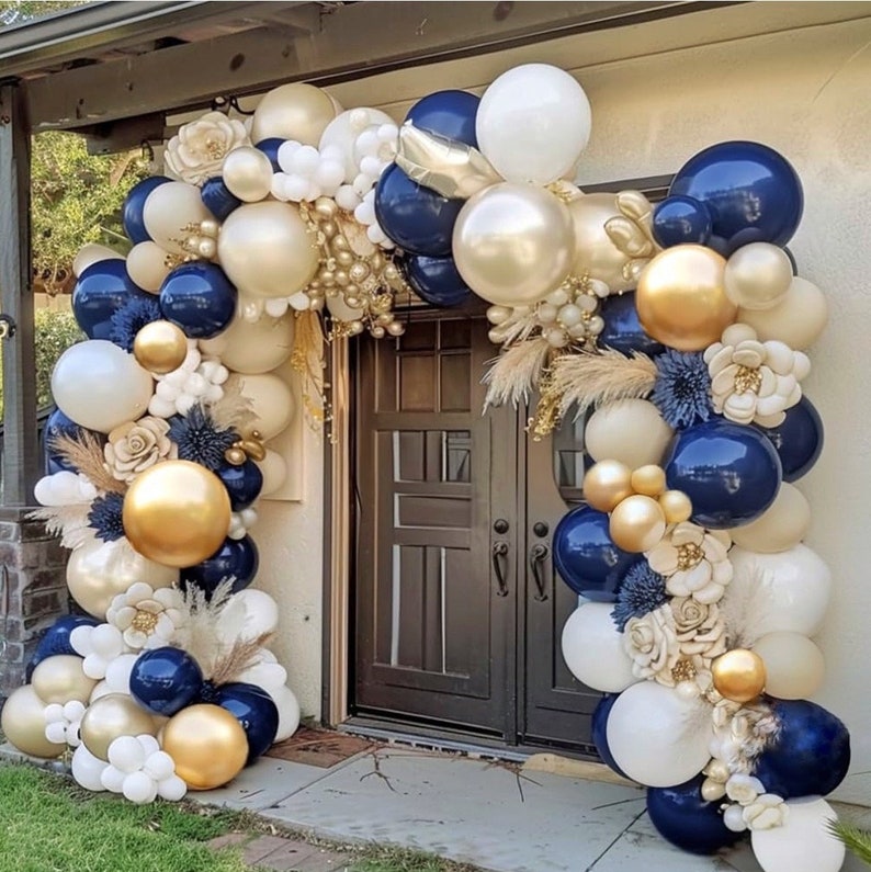 Navy Blue White Balloons Double Stuffed Balloons 18/12/10/5 Inch Royal Blue Gold Pearl White ...