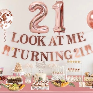21st Birthday Decorations for Her, Pink Rose Gold Birthday Decor for ...