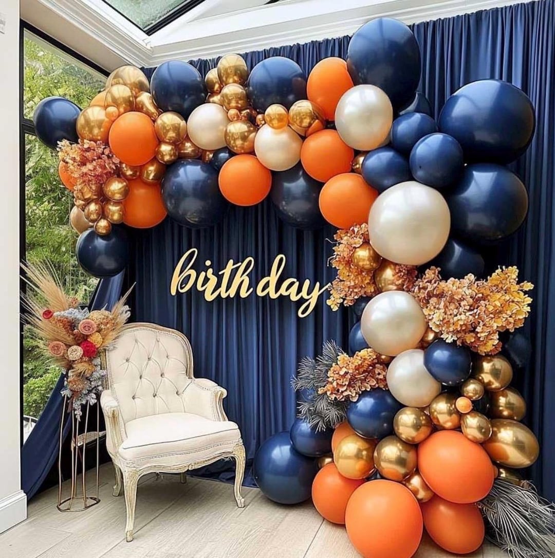Navy Blue Orange Balloon Garland Double Stuffed Dark Blue Burnt Orange ...