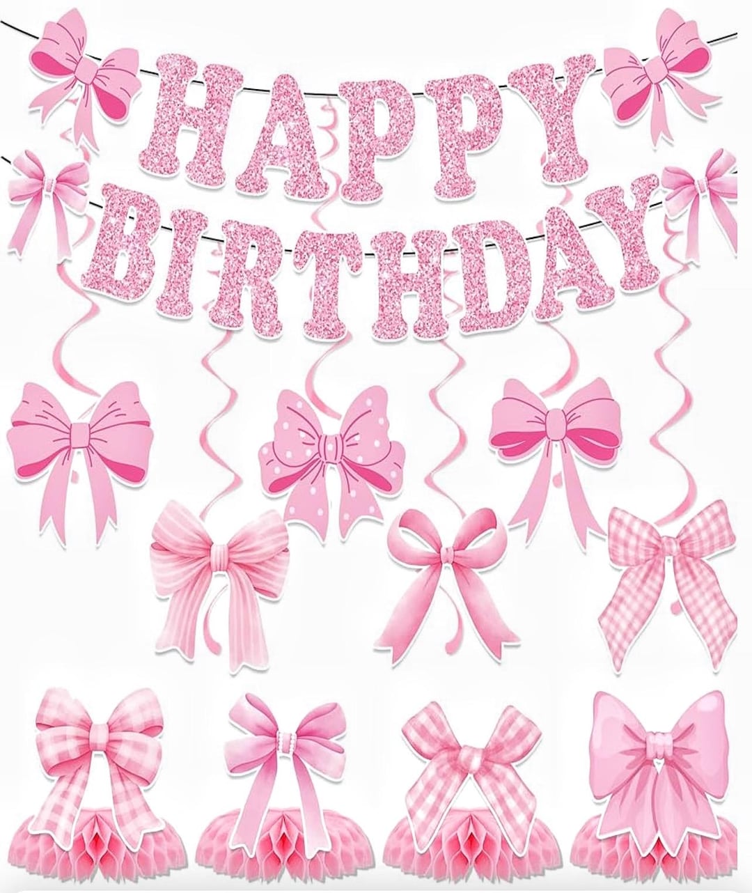 Pink Bow Birthday Decorations, Coquete Birthday Party Decorations Set ...