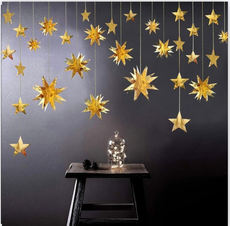 Gold Party Decorations Star Garlands Streamer Gold 3D Stars Metallic ...