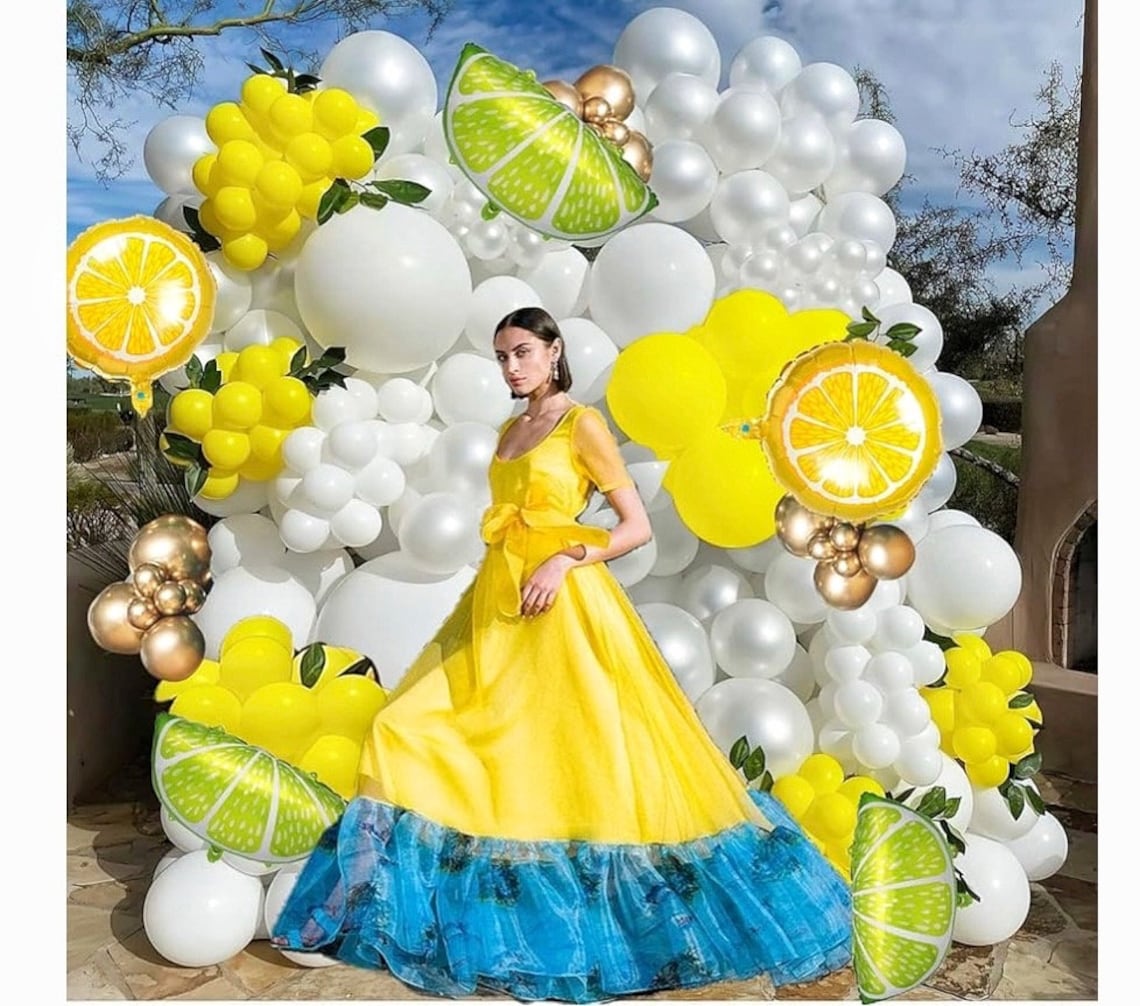 Yellow White Gold Lemon Balloon Garland Arch Kit 150pcs Pearl White ...