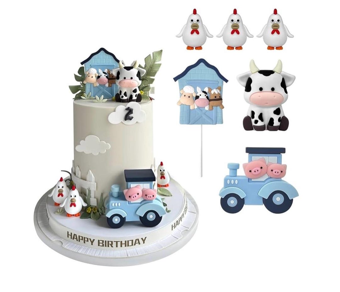 6 PCS Farm Cow Cake Toppers ,cartoon Animal Cake Topper Decorations for ...