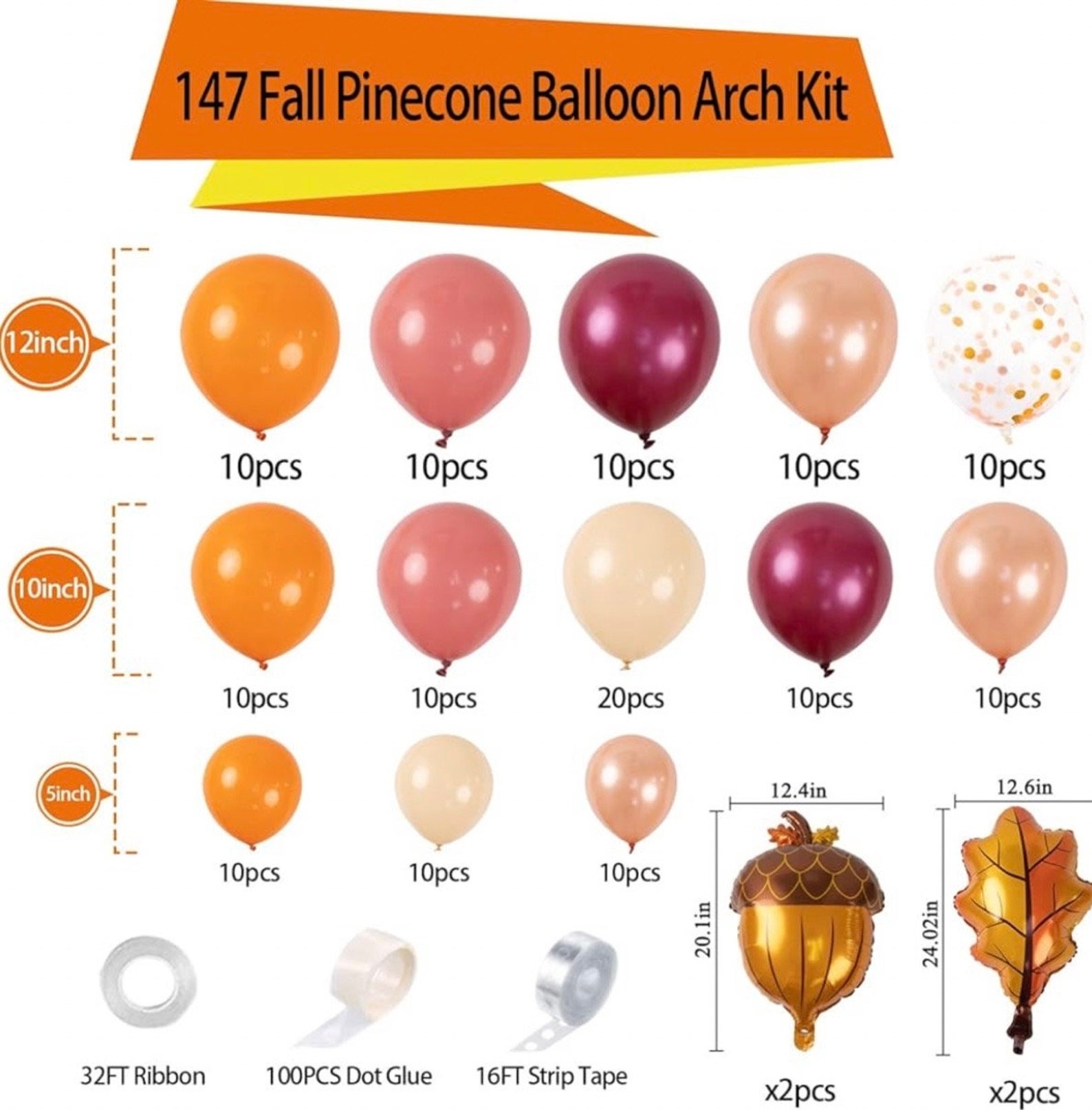 147pcs Fall Balloon Garland Arch Kit Orange Burgundy Skin Confetti ...