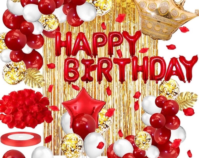 Red Gold Birthday Decorations, Red Party Decorations, White Gold ...