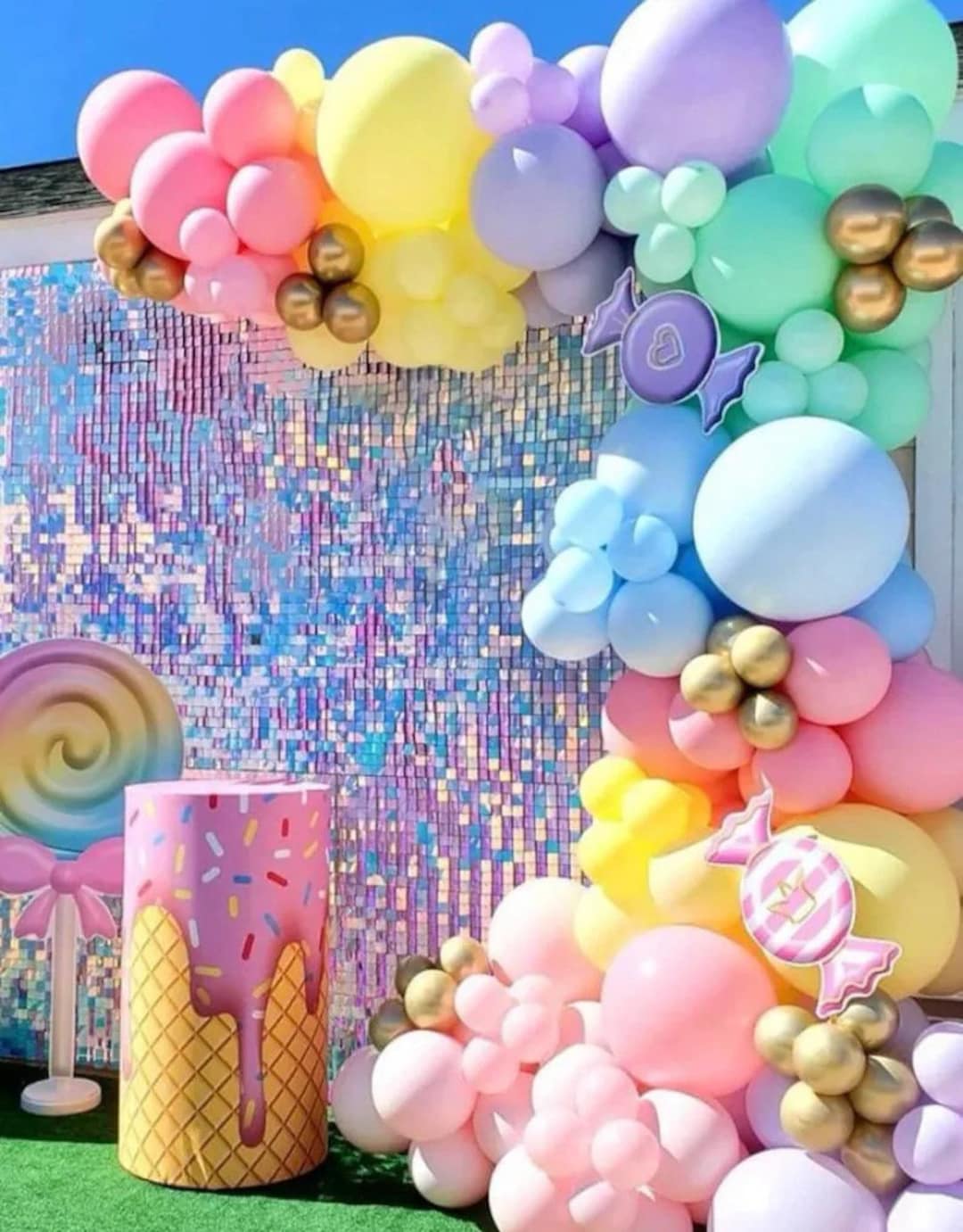 Pastel Macaroon & Gold Balloon Garland candy Theme Birthday disney ...