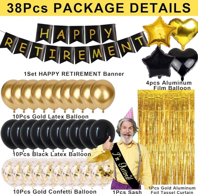 Retirement Party Decorations Black and Gold Happy Retirement Banner Im ...
