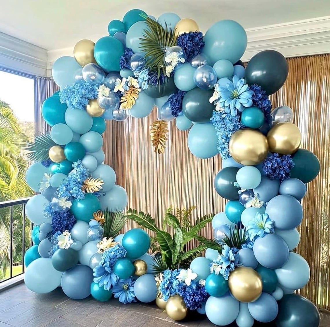 Teal Blue Gold Balloons - Double Stuffed Latex Dusty Fog Blue Balloon ...