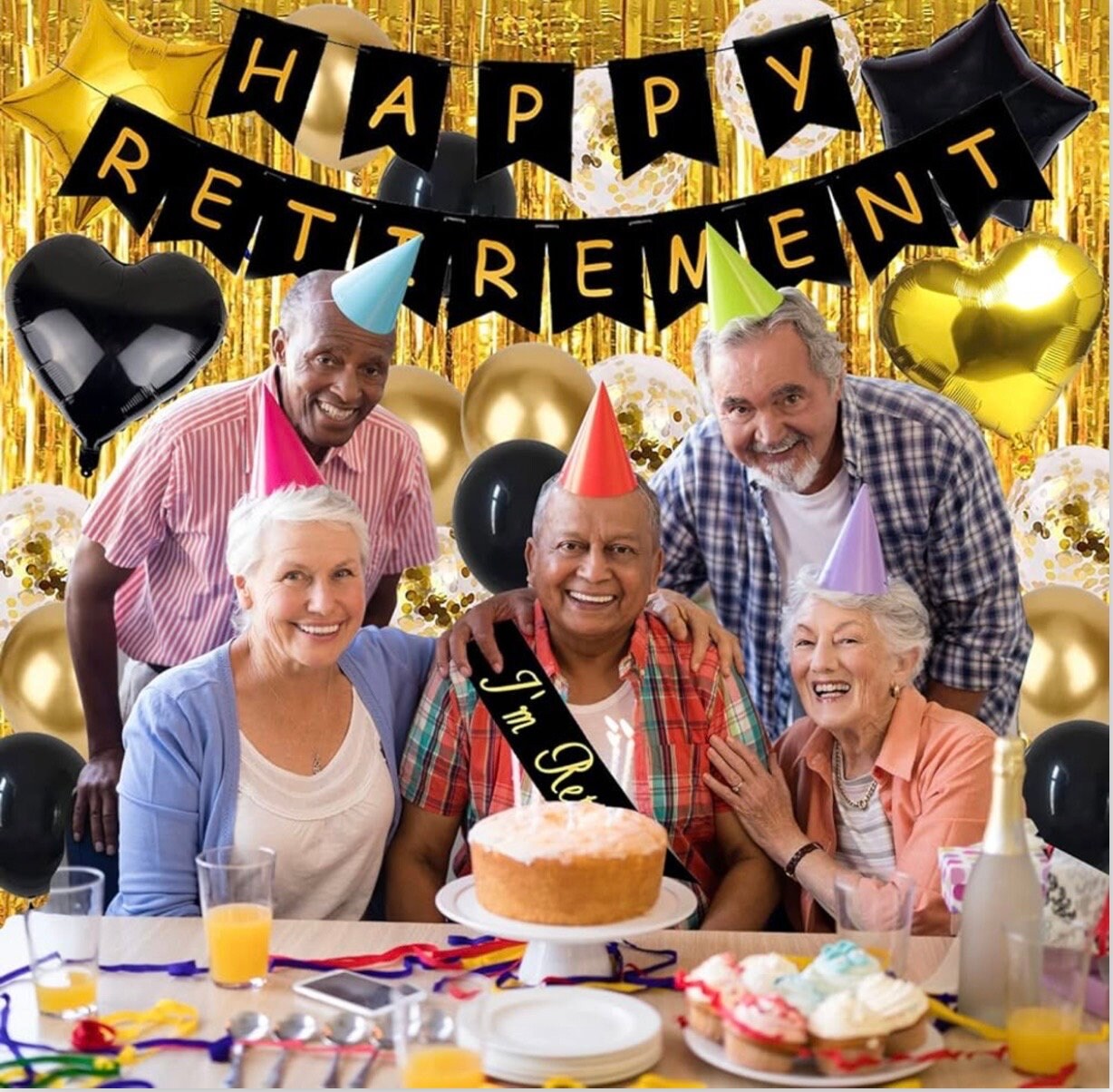 Retirement Party Decorations Black and Gold Happy Retirement Banner Im ...
