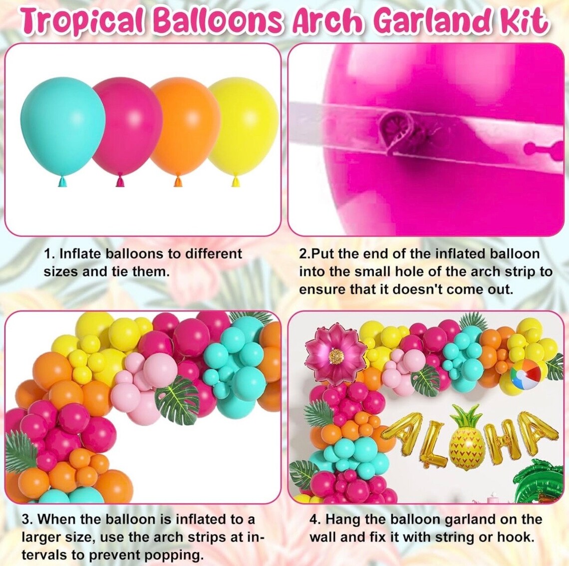 182pcs Tropical Balloons Arch Garland Kit, Luau Tropical Party ...