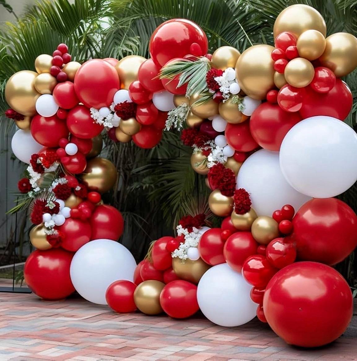 Red White Gold Balloon Arch Double Stuffed Red and White Balloons Matte ...