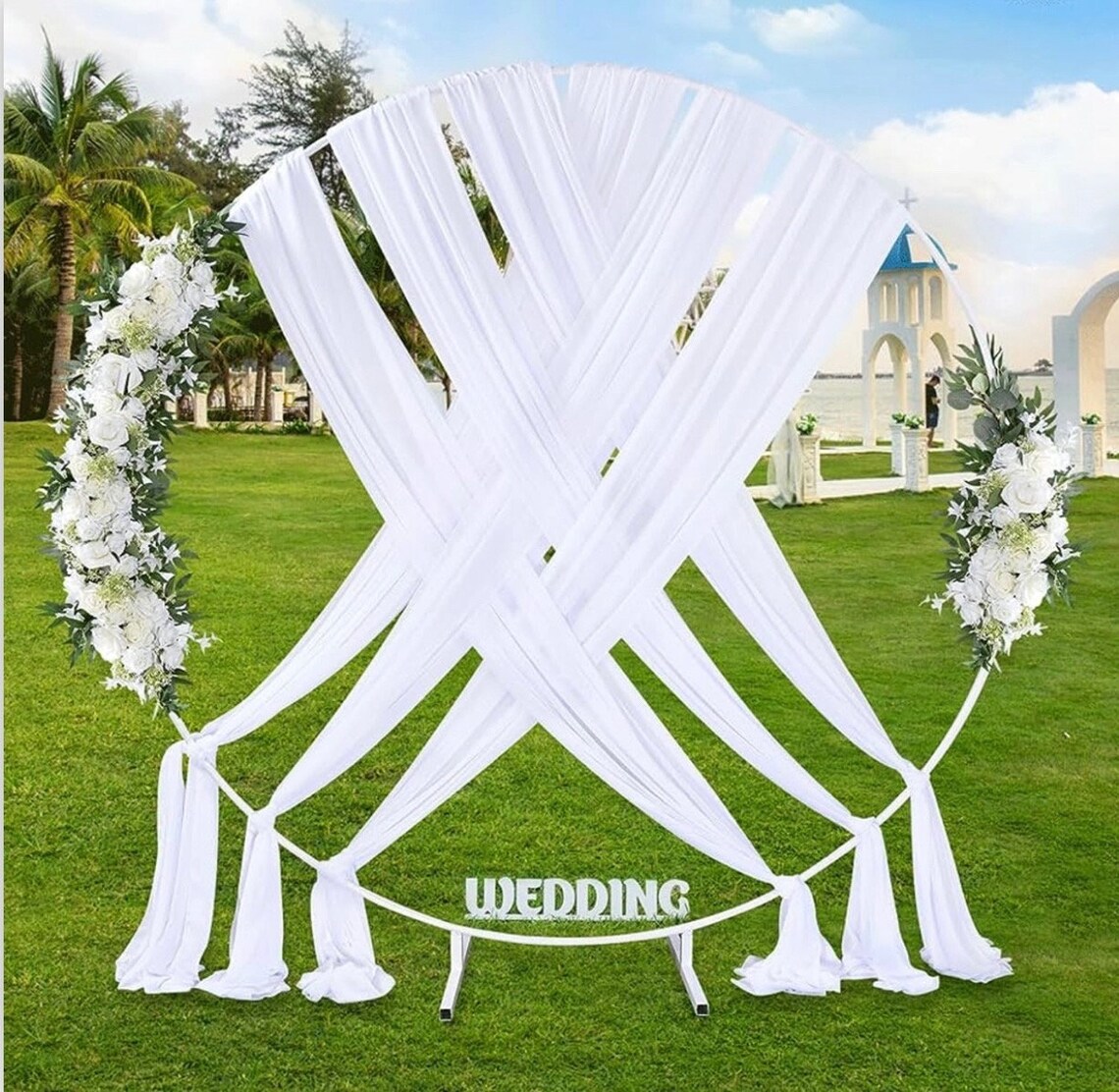 White Wedding Arch Draping Fabric 3 Panels 27.5" X 18.3ft Chiffon ...