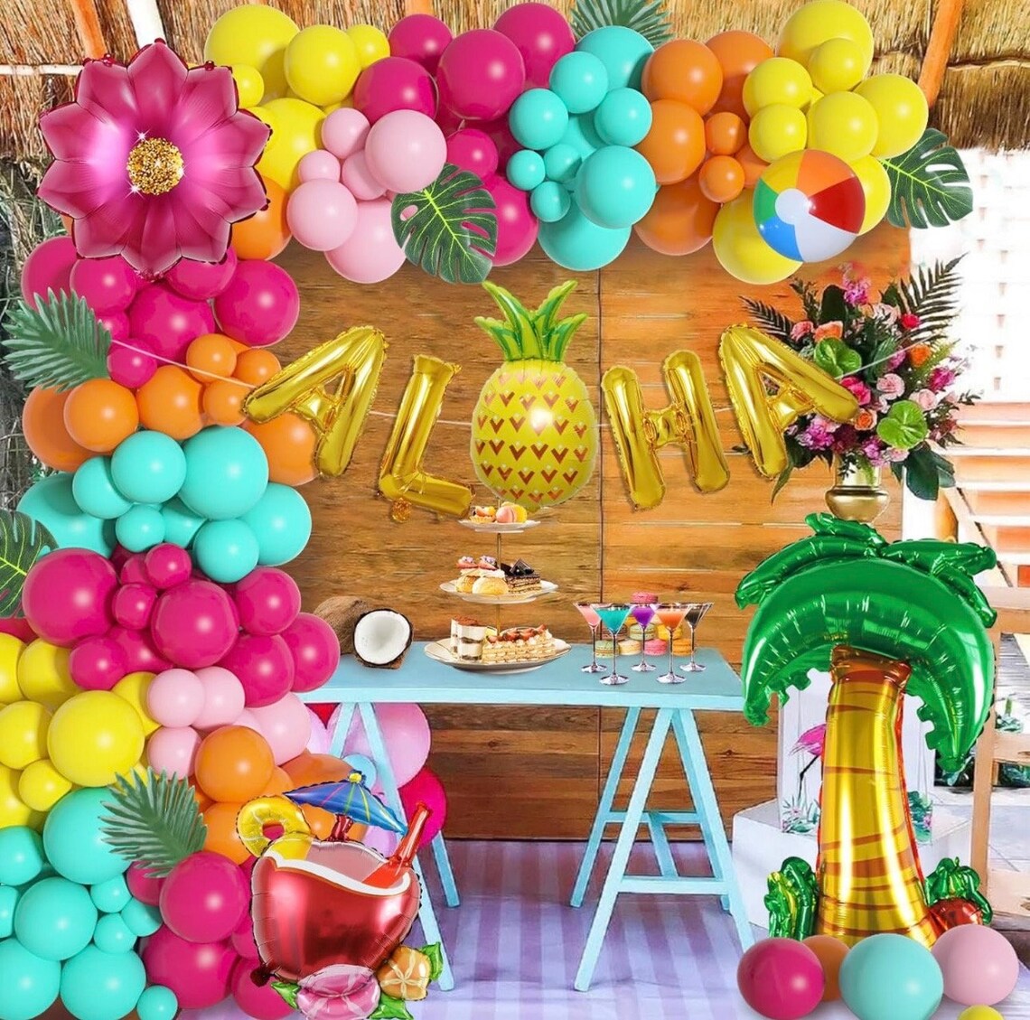 182pcs Tropical Balloons Arch Garland Kit, Luau Tropical Party ...