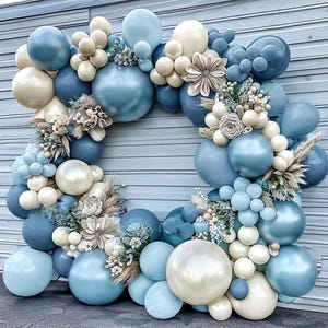 Dusty Blue Balloon Garland - Double Stuffed Slate Blue White Sand Balloon Pastel Light Blue ...