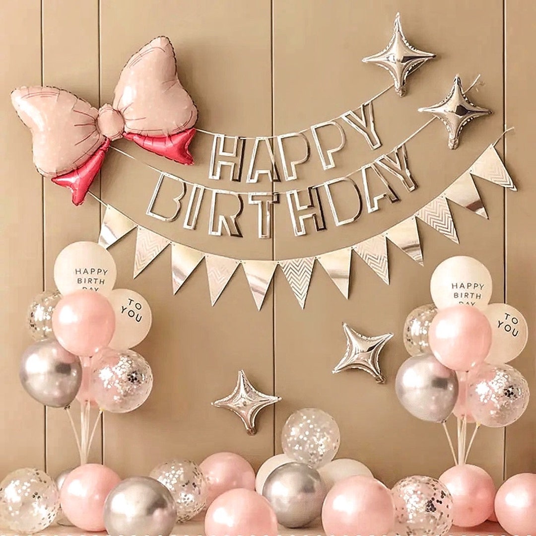 Pink and Silver Birthday Balloon Garland Kit Party Decorations ,bow ...
