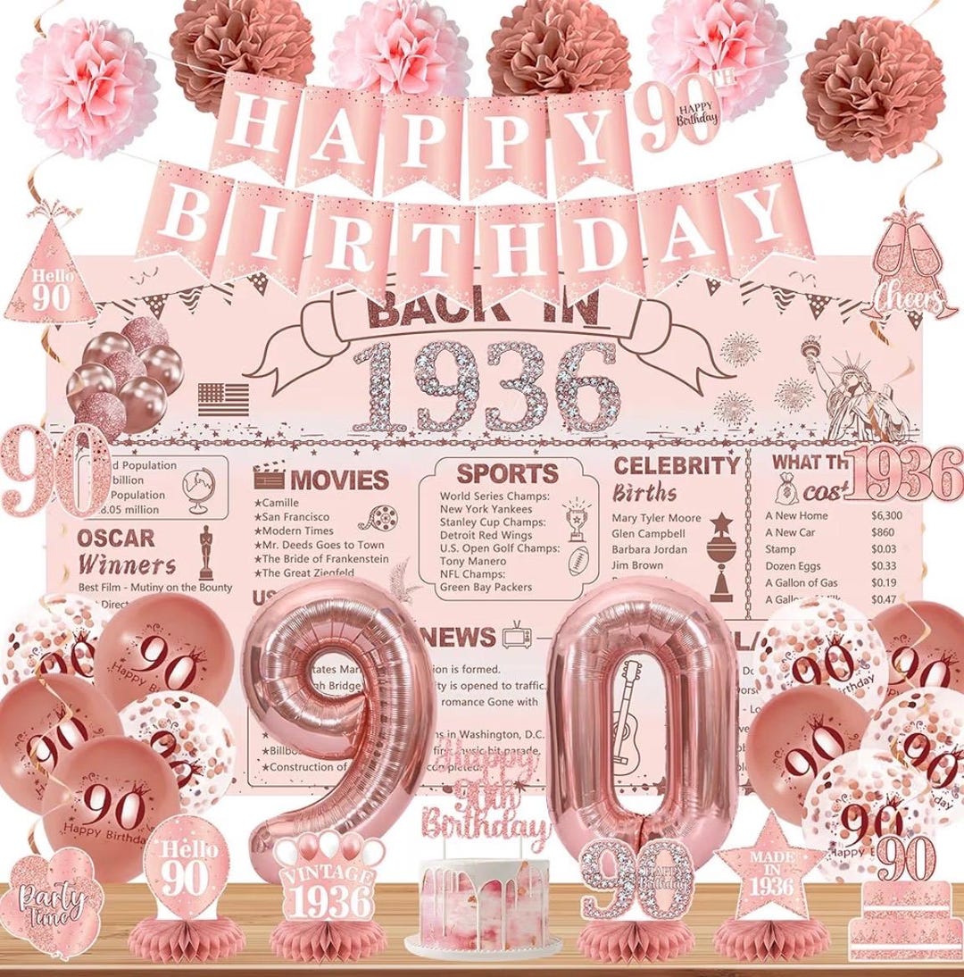 90th Birthday Party Decorations for Women, Rose Gold Back in 1936 ...