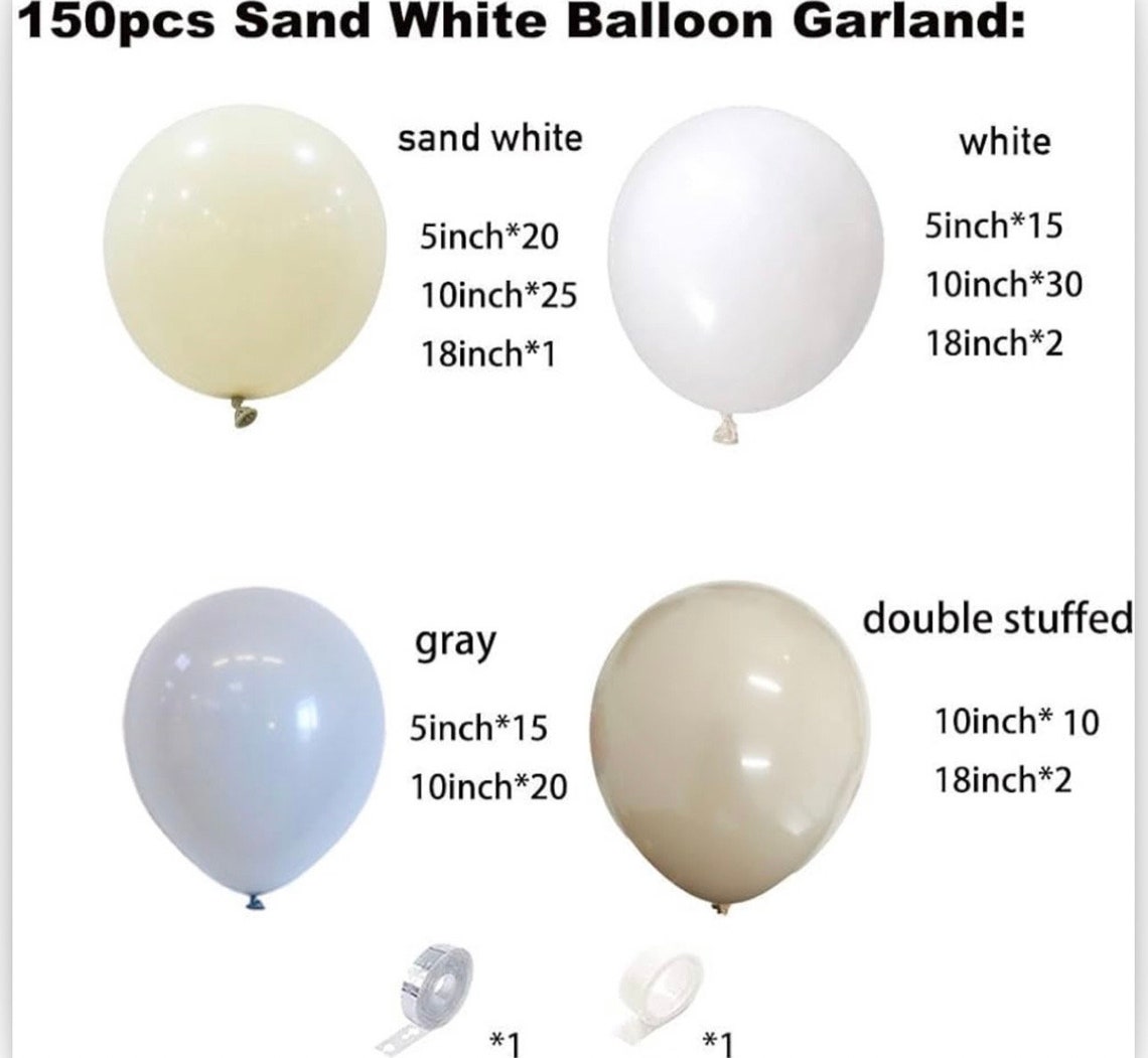 White Sand Boho Balloon Garland Arch Kit 150PCS Sand White Gray Latex ...