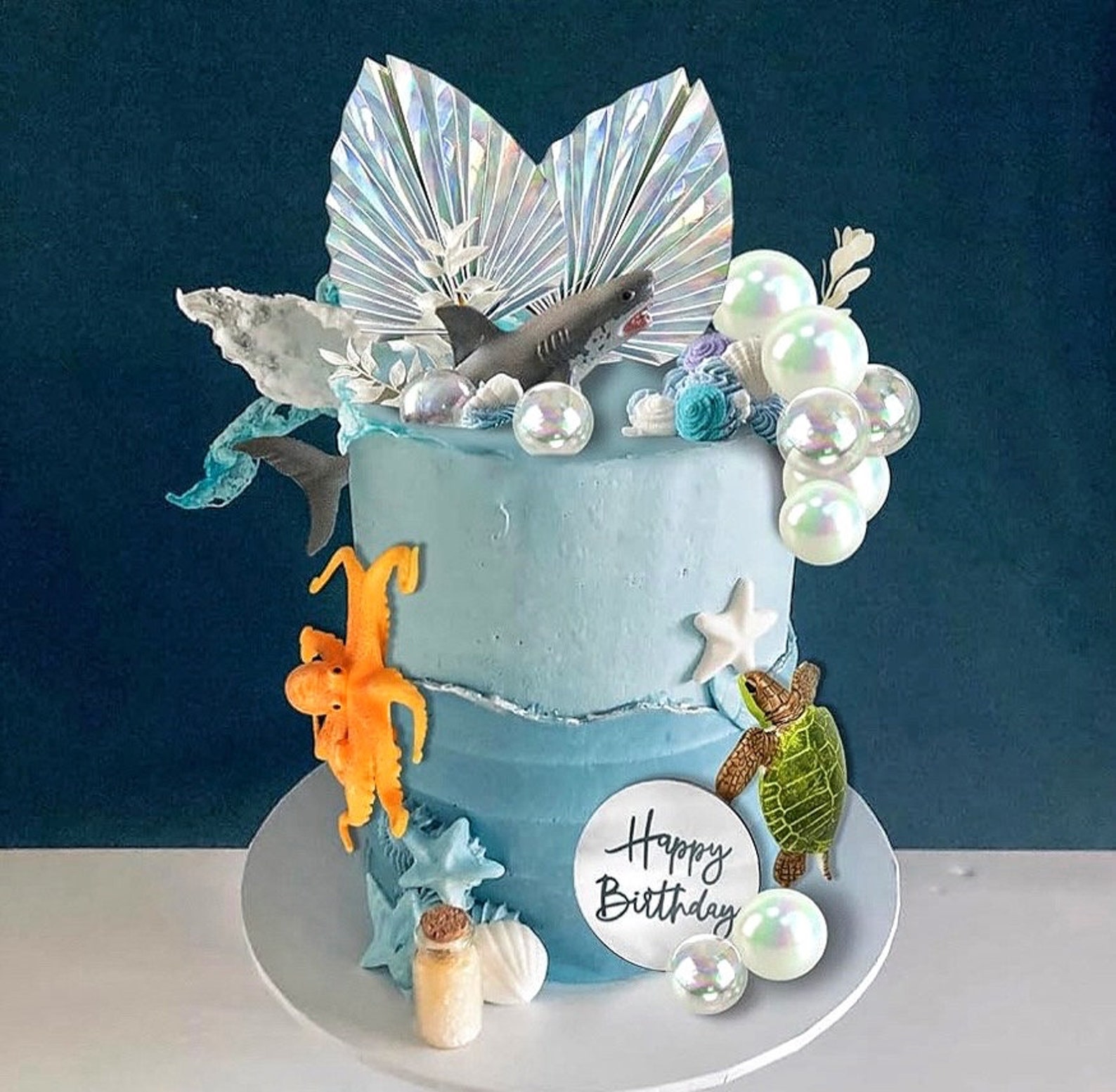 Shark Cake Toppers Shark Turtle Octopus Figurines Decorations Under the ...