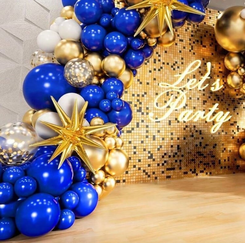 Blue and Gold Balloons Arch Garland Kit With Starburst Foil Balloons, 5 10 12 18 Inch Navy Blue ...