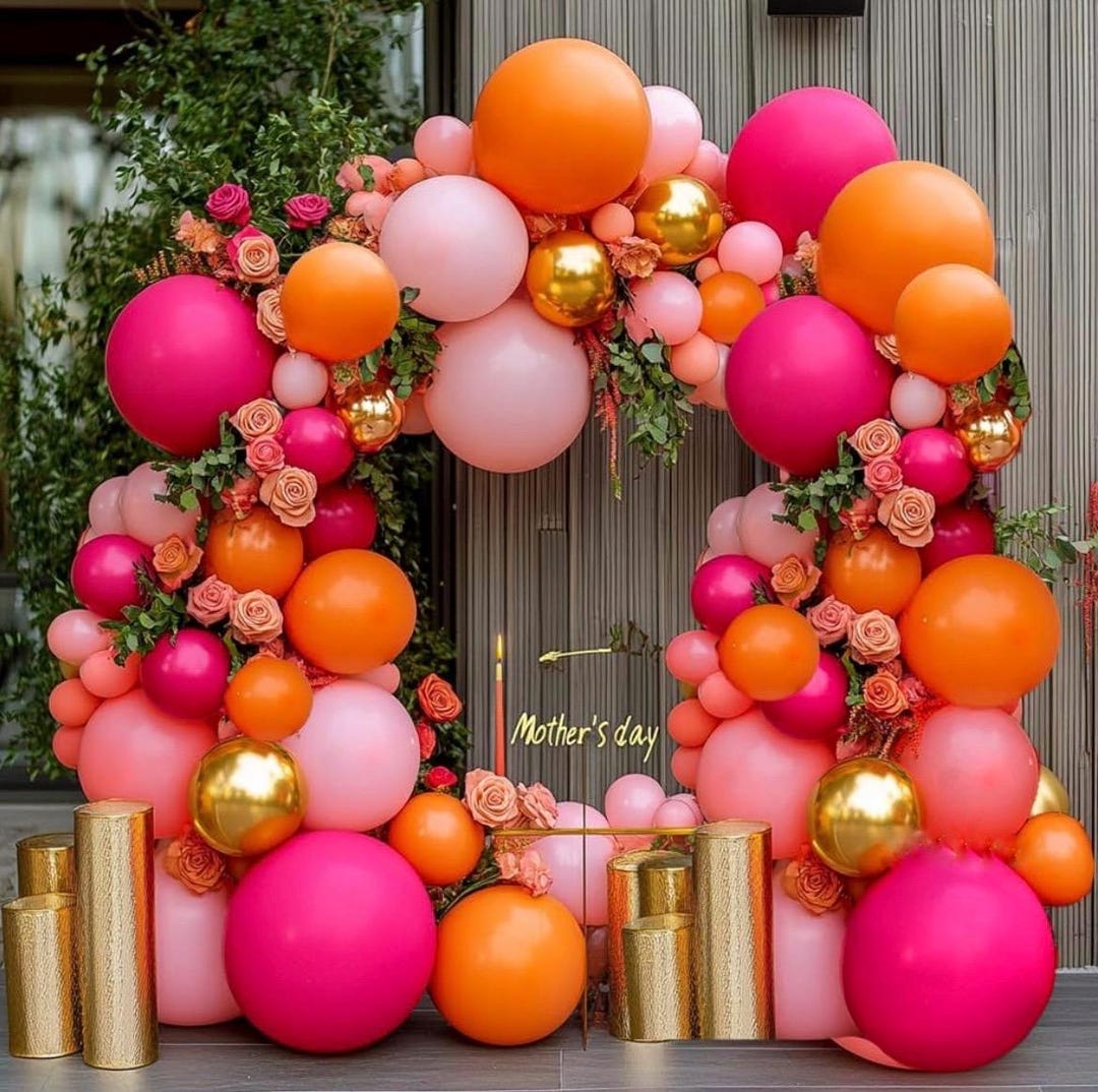 Hot Pink Orange Balloon Garland Matte Orange Pink Gold Metallic ...