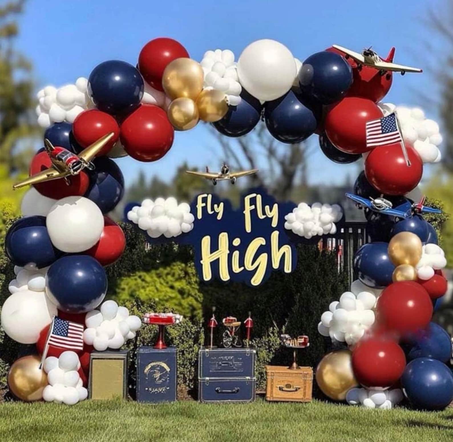 Red White Blue Balloon Arch - Double Stuffed Navy Blue Dark Ruby Red ...