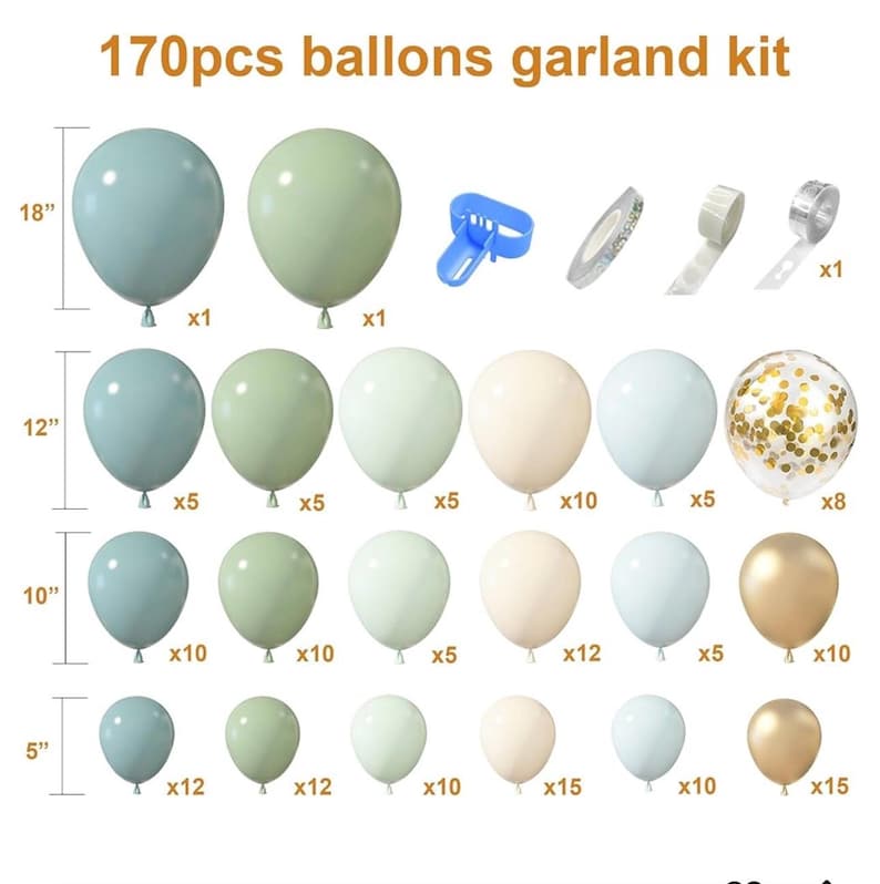 170pcs Dusty Blue Green Balloon Garland Arch Kit Haze Fog Blue Ash Mist ...