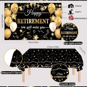 Happy Retirement Party Decorations Kit for Men Women, Black Gold ...