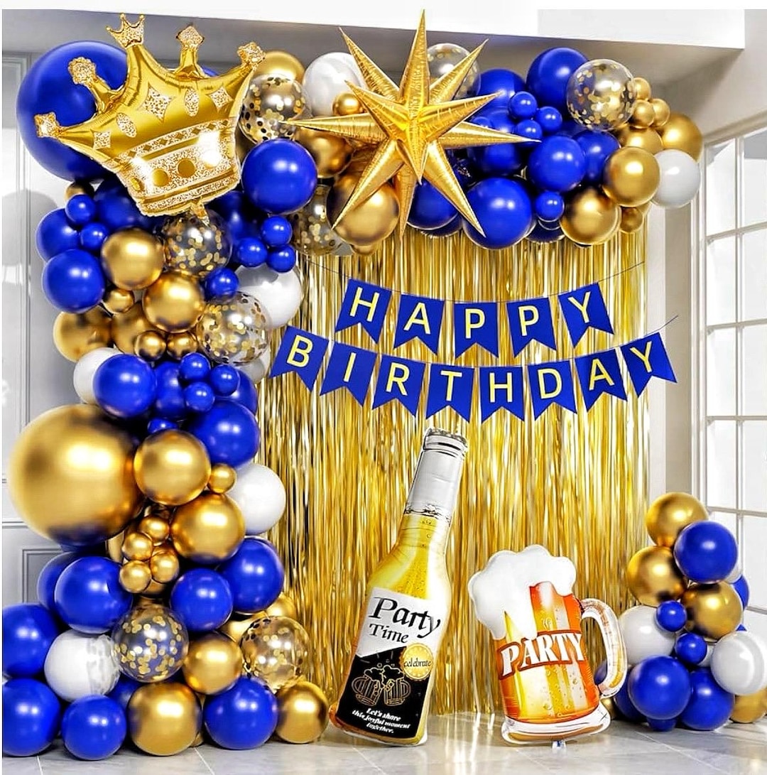 107pcs Royal Blue Gold Birthday Party Decorations With Happy Birthday ...