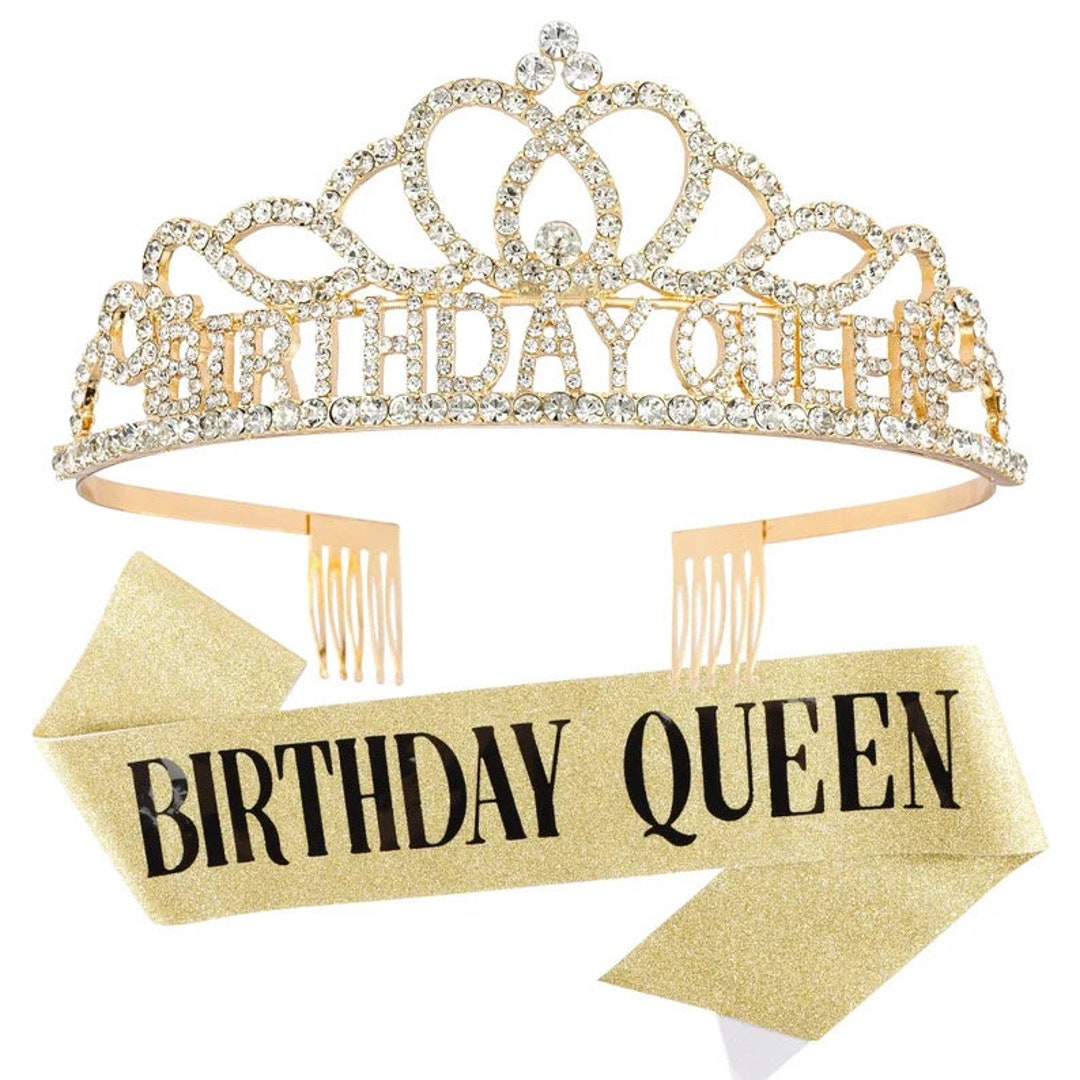 Gold Birthday Crowns for Women Birthday Queen Sash and Tiara for Women ...
