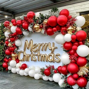 Red White Gold Balloon Arch Double Stuffed Red and White Balloons Matte ...