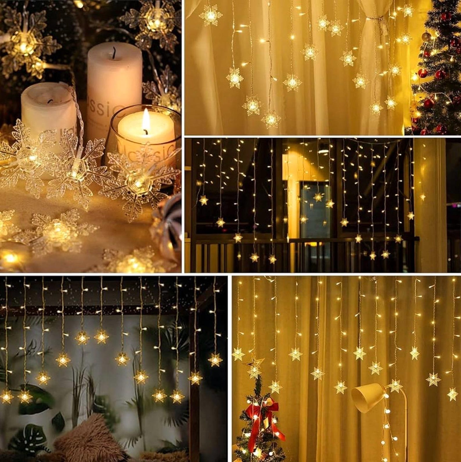 LED Curtain Lights,3.5m, 96 LED Snowflake Curtain String Lights Plug-in ...
