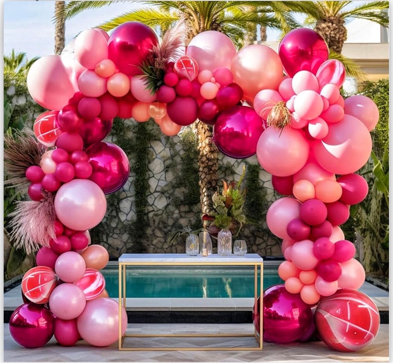 Hot Pink Balloon Garland Double Stuffed Dark Pink Baby Pink Balloon ...