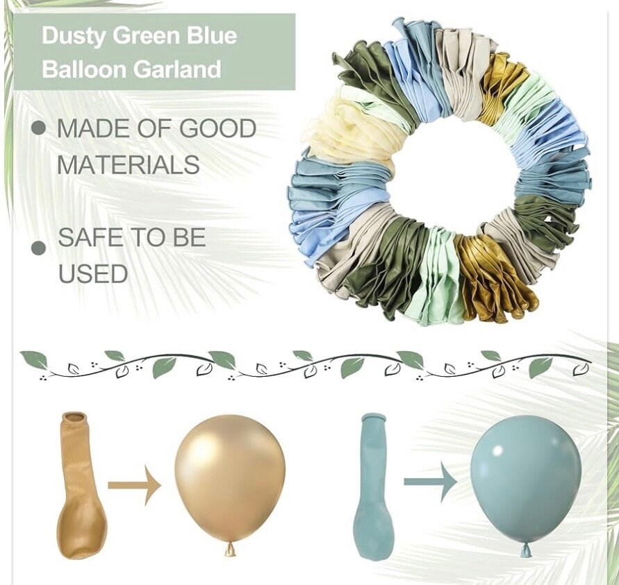 139pcs Dusty Blue Green Balloon Garland Arch Kit, Haze Fog Blue Ash ...