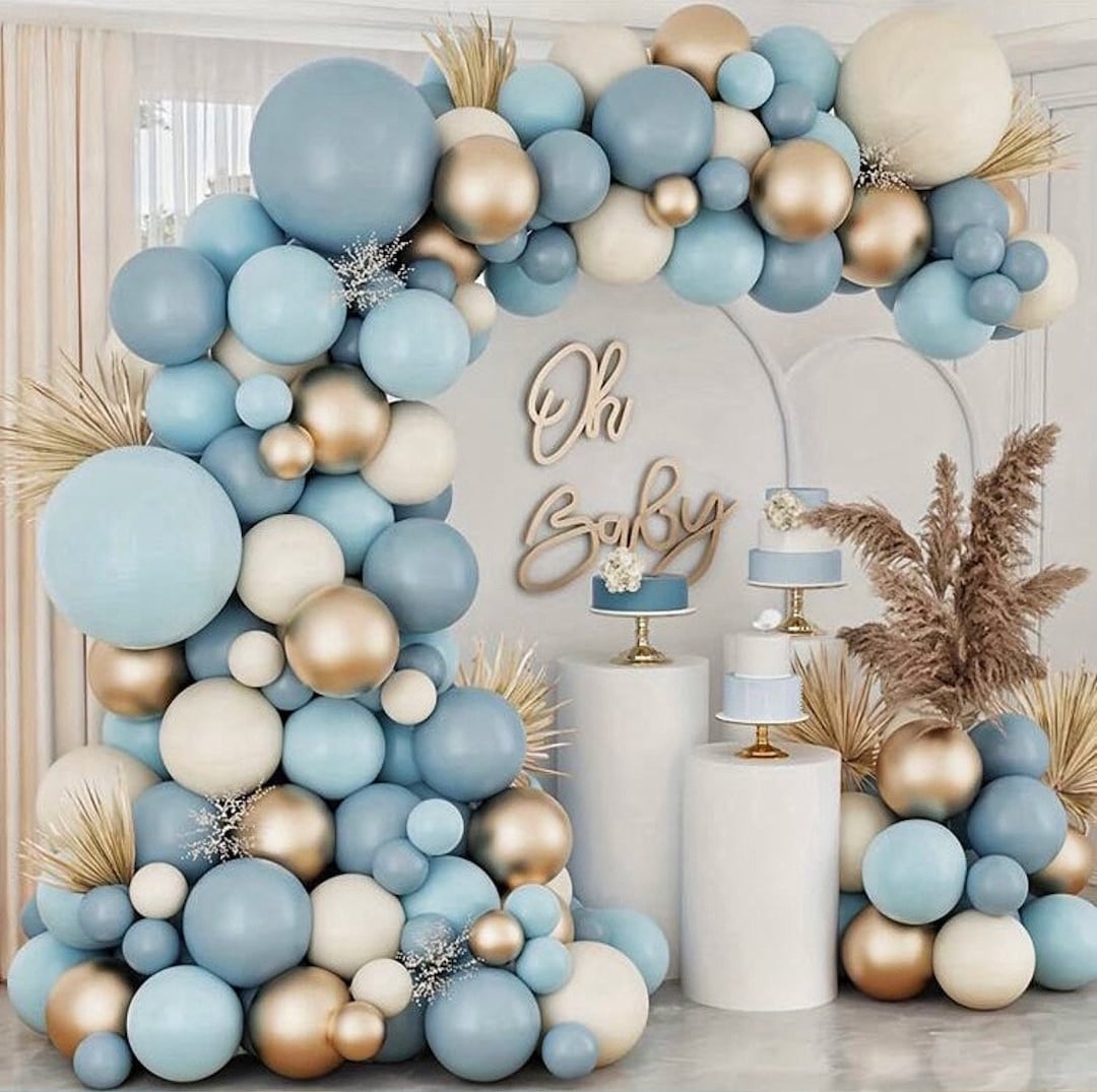 Dusty Baby Blue Balloons Balloon Arch Garland Kit,sand White Metallic ...