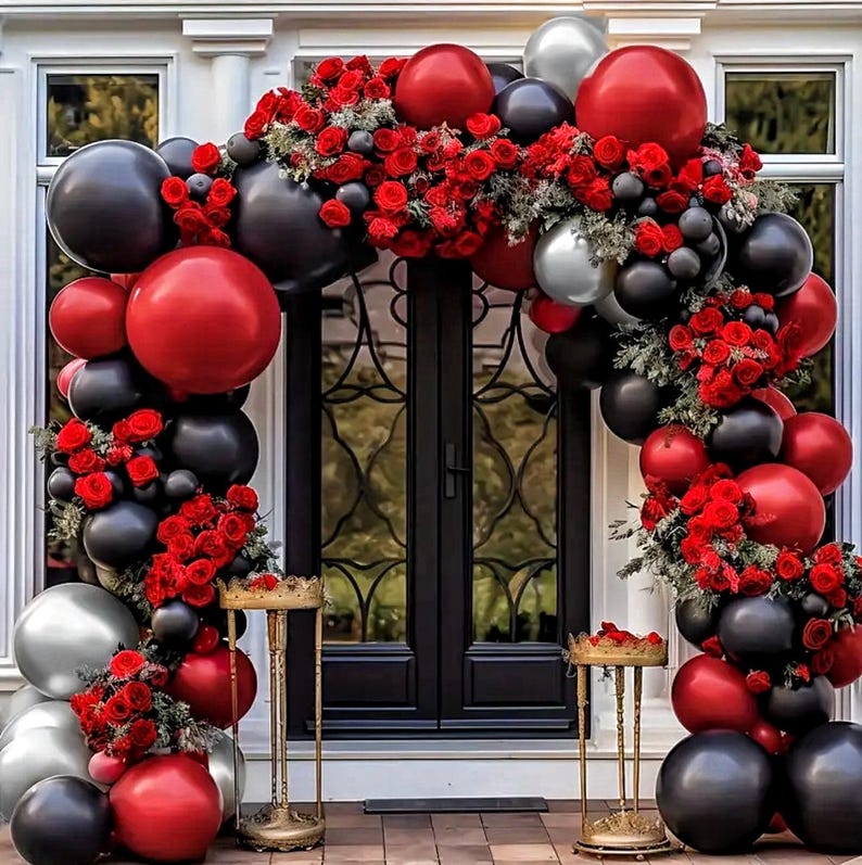 Black Red Silver Balloon Garland Red Black Balloons Different Sizes ...
