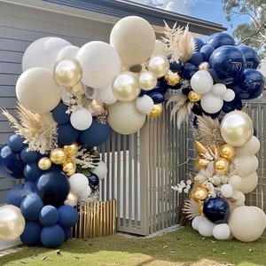 Navy Blue White Balloons Double Stuffed Balloons 18/12/10/5 Inch Royal Blue Gold Pearl White ...